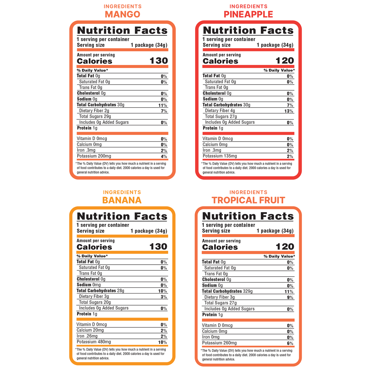 Freeze Dried Fruit Crisps Tropical Variety Pack 1 20oz 4 Pack